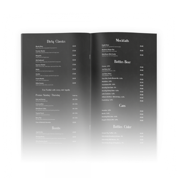 Menu design + printing | Exacta Print – Glasgow